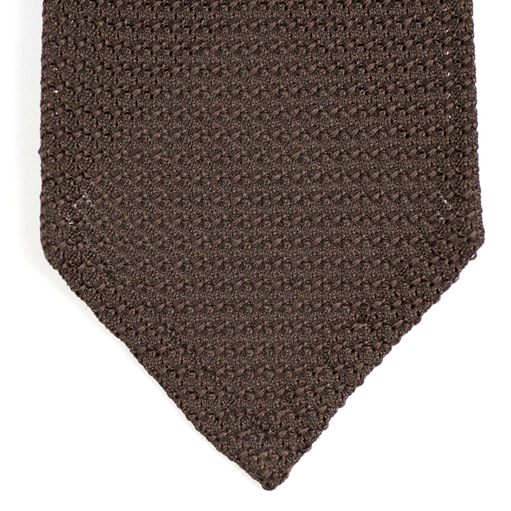Seven-fold solid brown grenadine silk tie, handrolled edges – No Man ...