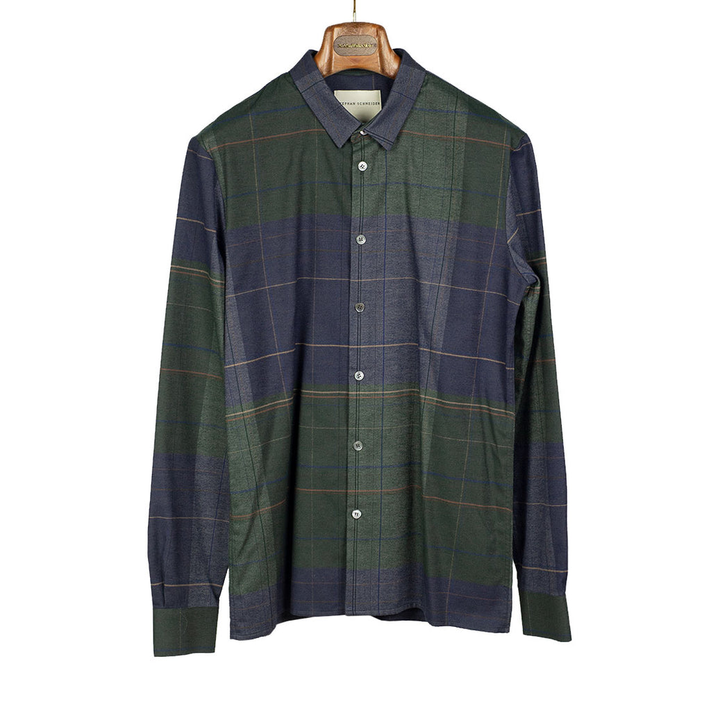 "Spiky" shirt in green and blue largescale check cotton flannel – No ...