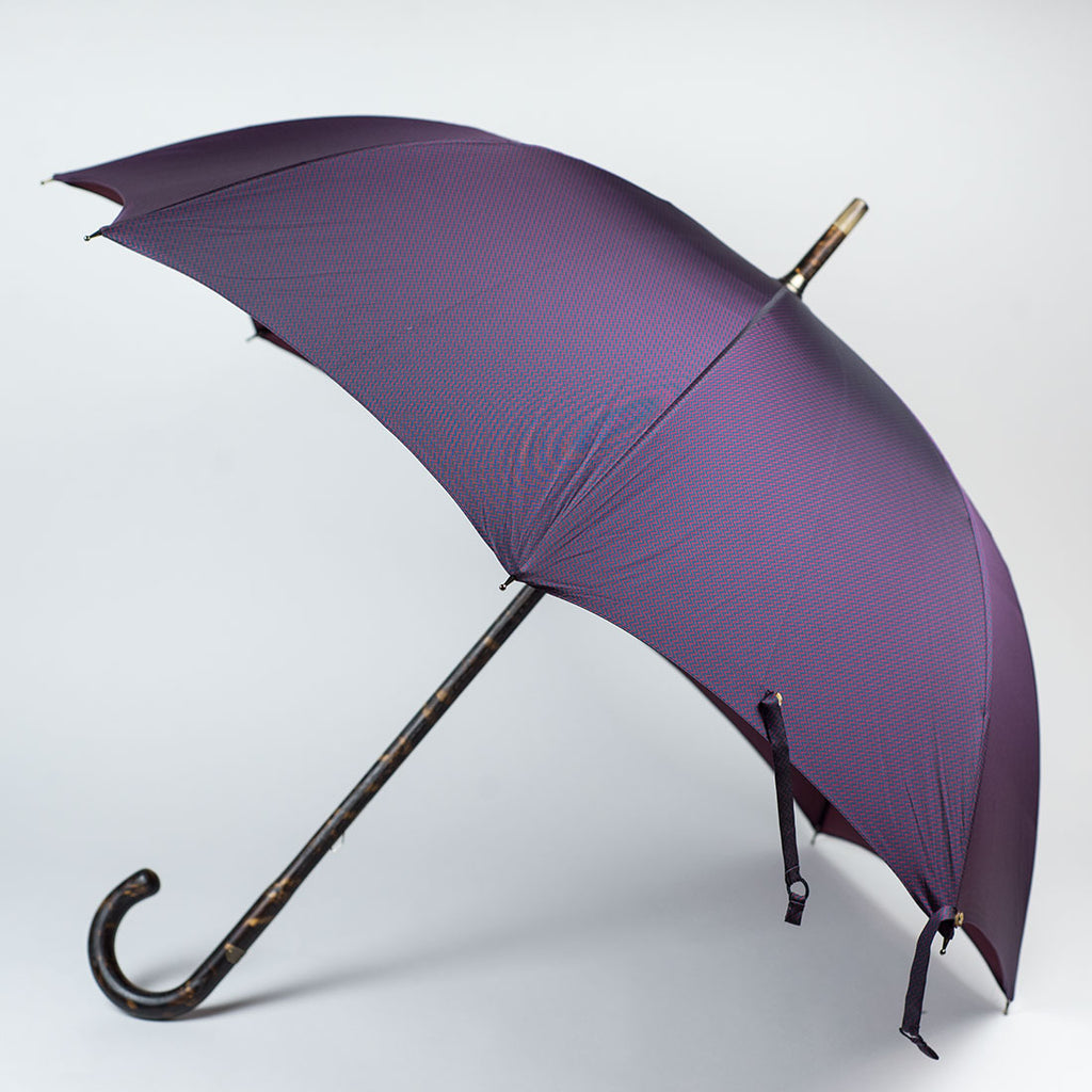 Solid stick umbrella, tiger hickory wood, navy & wine zigzag canopy – No Man Walks Alone